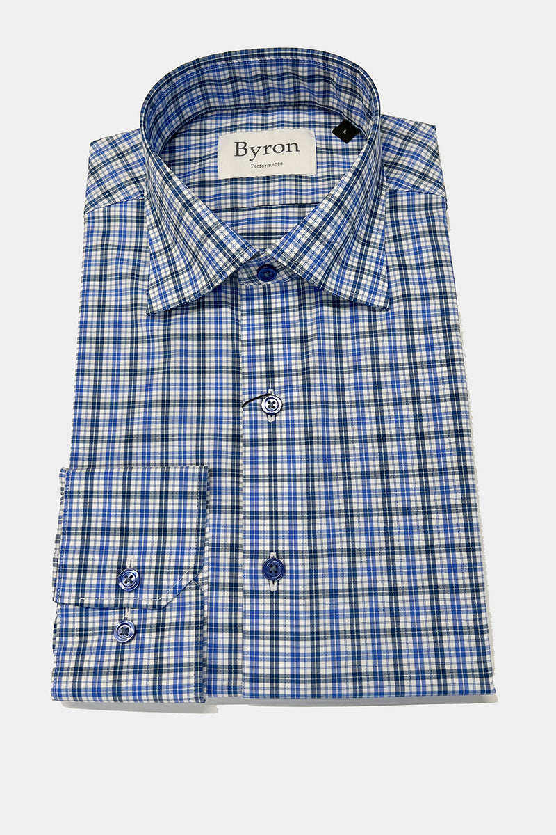 Byron Performance Blue Overcheck Shirt Big and Tall – The Foursome ...