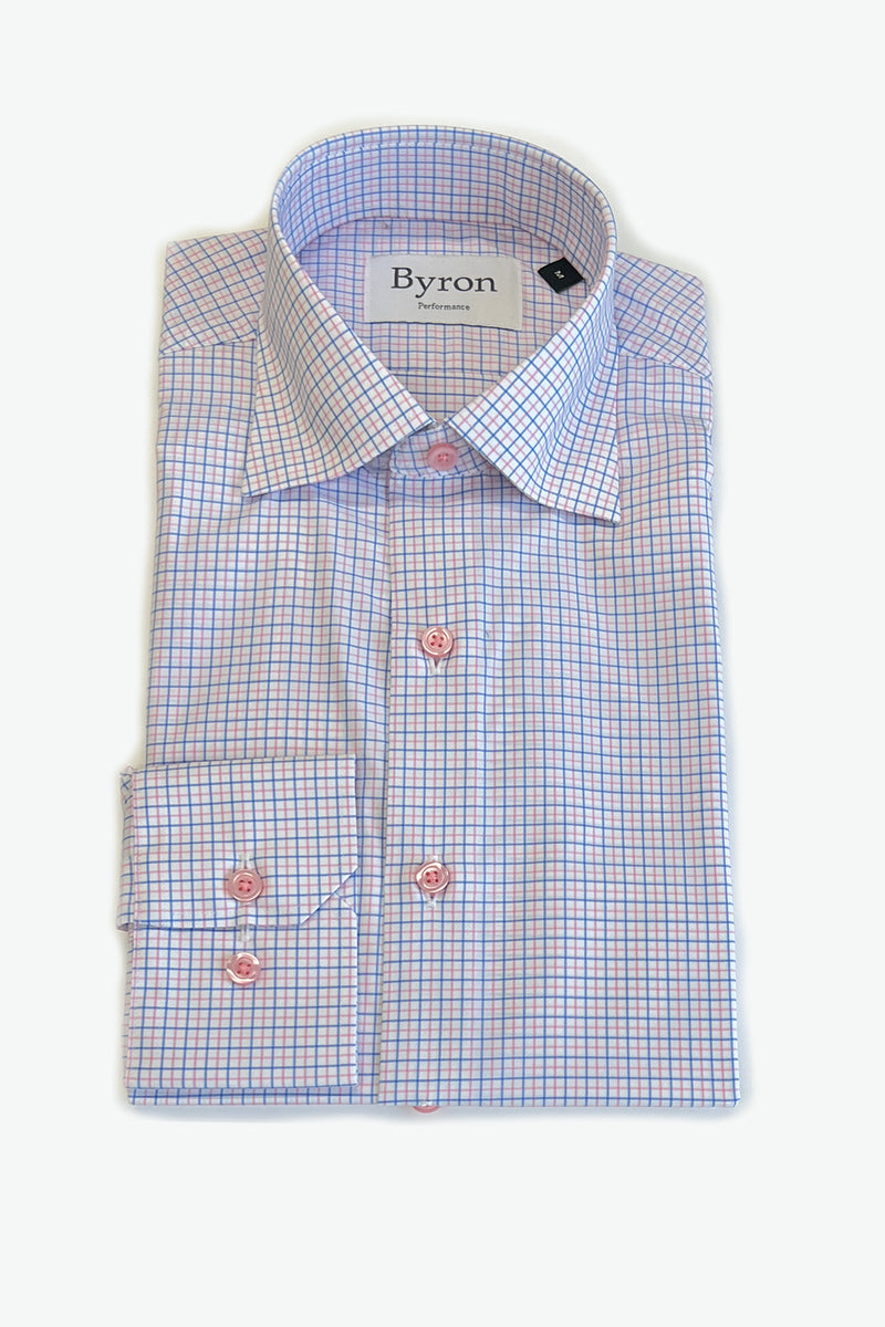 Byron Pink Blue Tattersall Performance Shirt – The Foursome & Boundary ...